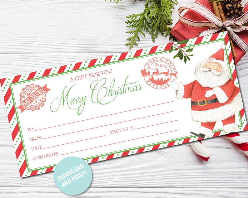 Printable Christmas Gift Certificate, Santa Gift Voucher, Gift Card ...