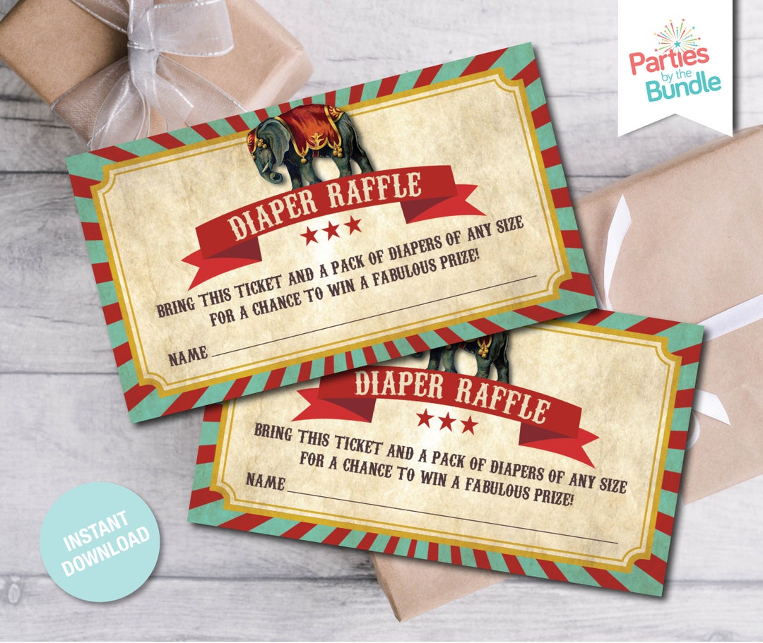 Diaper Raffle Ticket, Circus Baby Shower, Printable Diaper Raffle ...