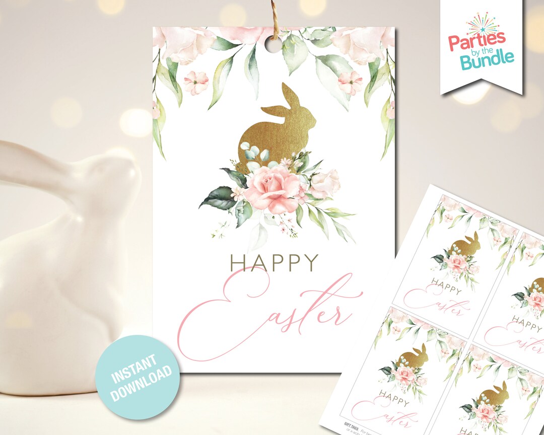 Printable Easter Gift Tag, Floral Easter Bunny Favor Tag, Printable ...