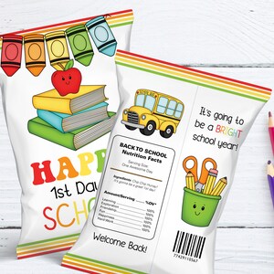 Back to School Party Chip Bags | First Day of School Snack Bag Wrapper ...