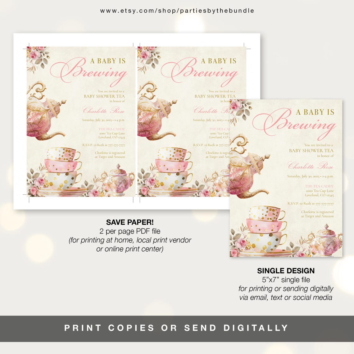 EDITABLE Sip Sip Hooray Baby is Brewing Invitation | Tea Party Baby ...