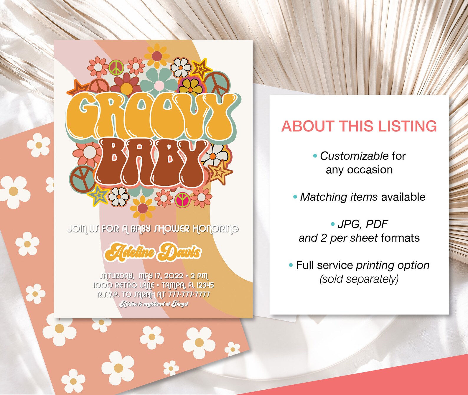 Groovy Baby Shower Invitation, Peace Love 70s Hippie Shower, Boho Retro ...
