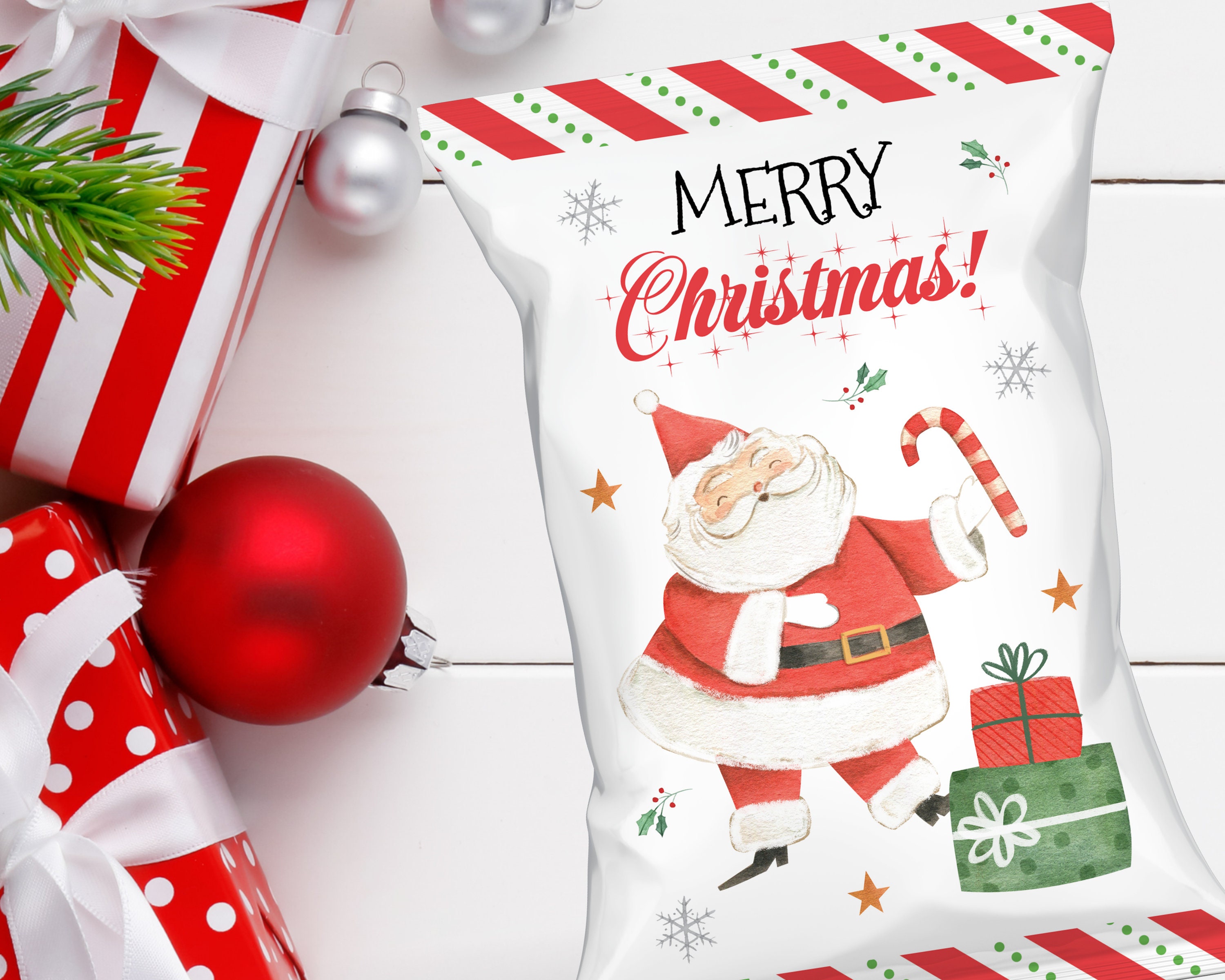 Christmas Chip Bags, Printable Holiday Party Favors, Santa Snack Bag ...