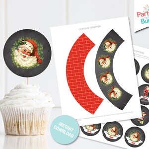 Retro Santa Cupcake Toppers Set, Printable Cupcake Toppers, Cupcake ...