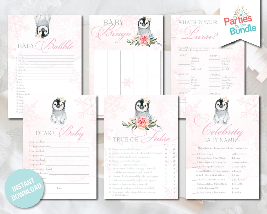 Pink Penguin Baby Shower Games: Printable Set (instant Download) P07 - Etsy