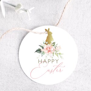 Floral Easter Bunny Gift Tags | Printable Circle Stickers | INSTANT ...