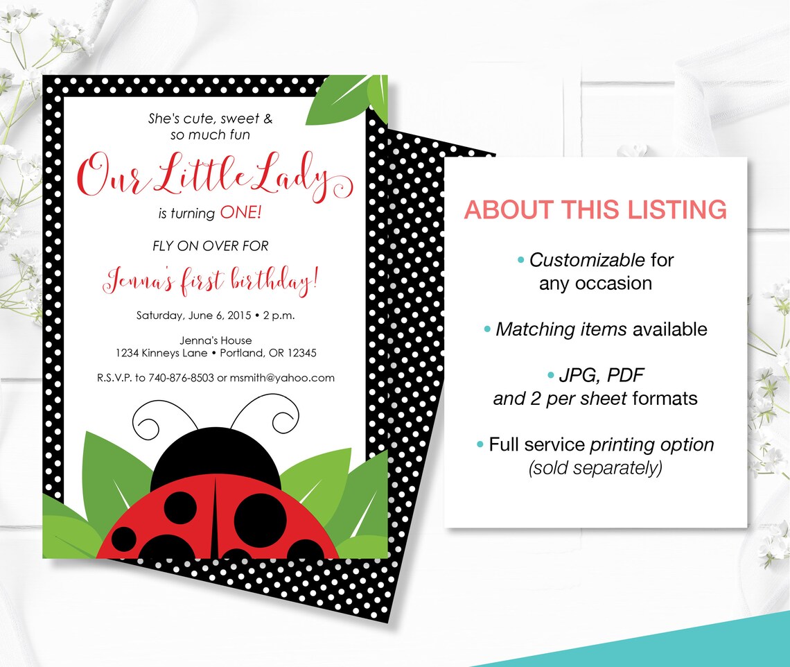 Ladybug Birthday Party Invitation Ladybug 1st Birthday | Etsy