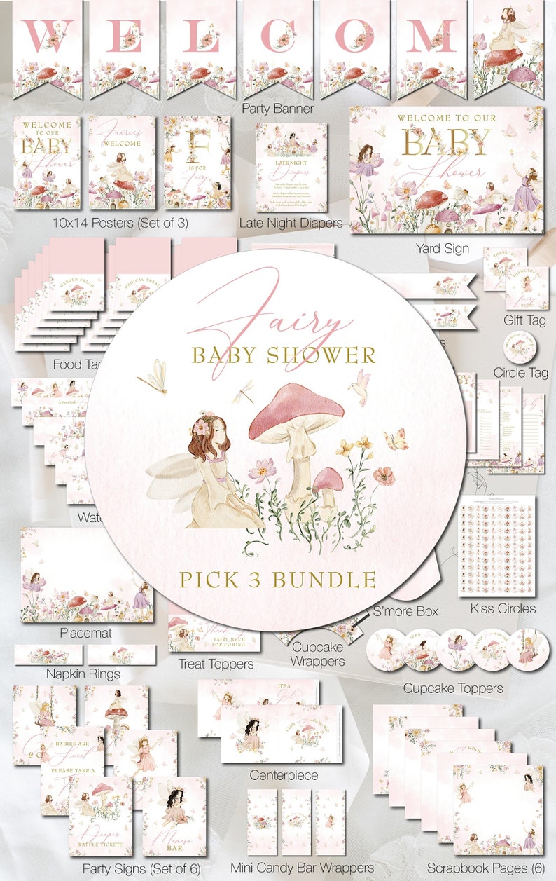 Fairy Printable Baby Shower Bundle Party Pack Kit Garden Fairy - Etsy