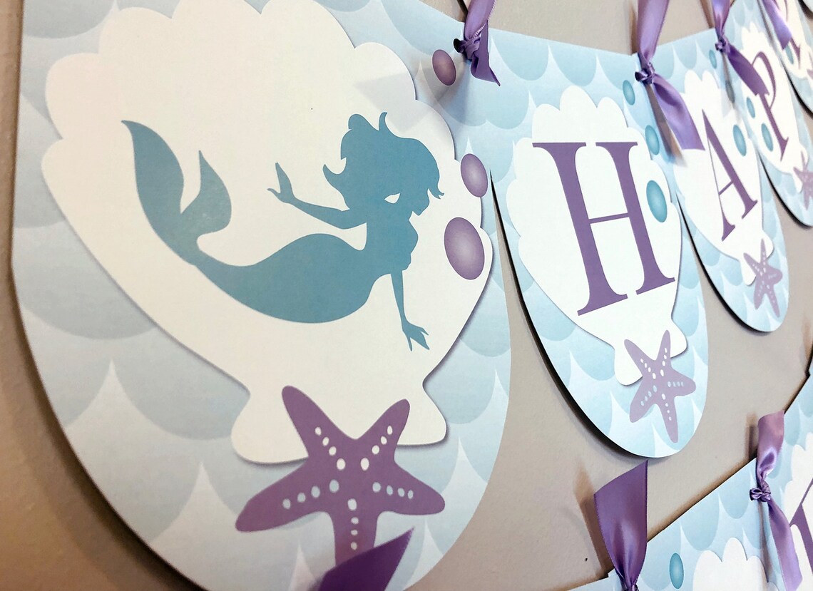 Mermaid Birthday Party Banner, Mermaid Decor, Birthday Bunting ...