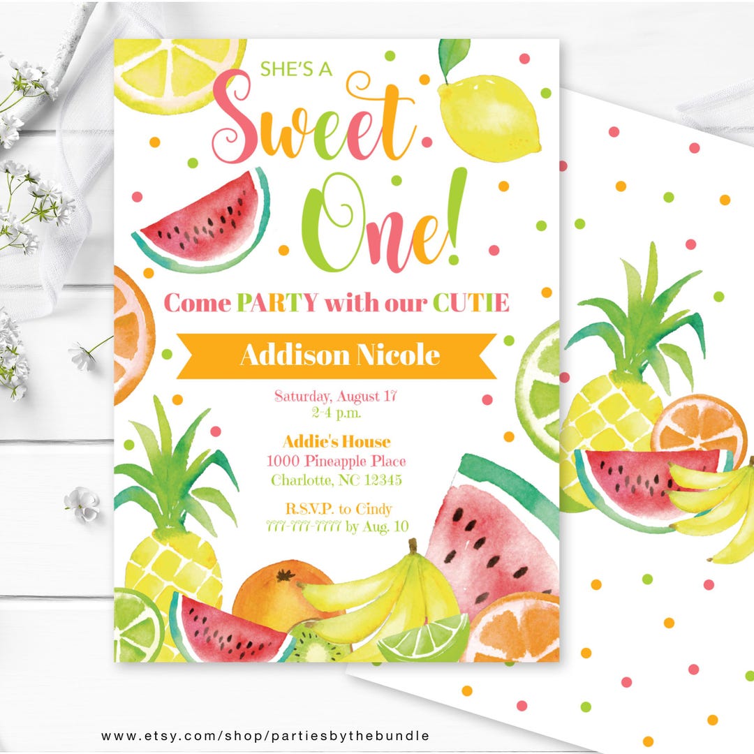 EDITABLE Sweet One Fruit Birthday Invitation | Tropical Summer 1st ...