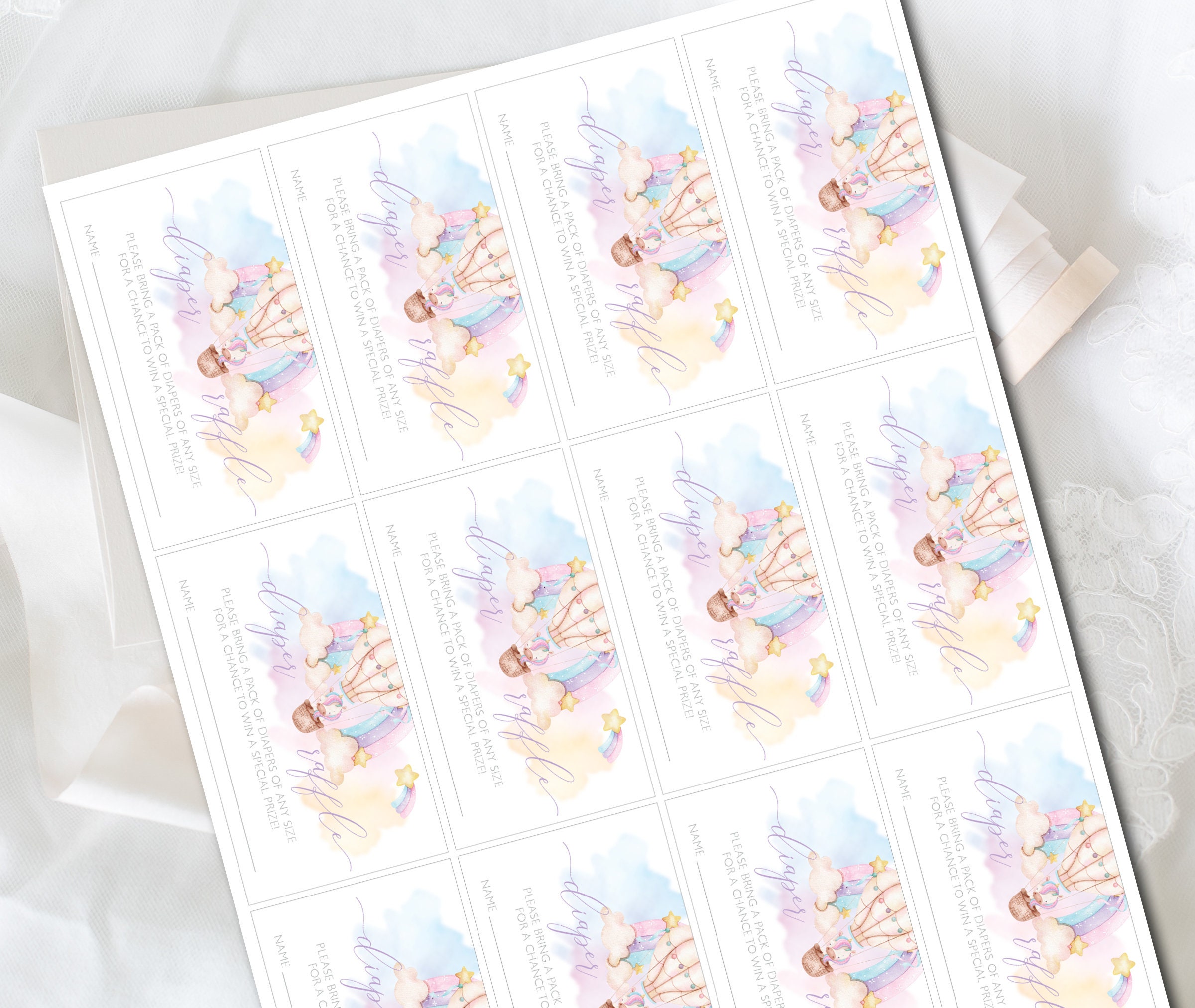 Diaper Raffle Ticket Rainbow Unicorn Baby Shower Printable - Etsy