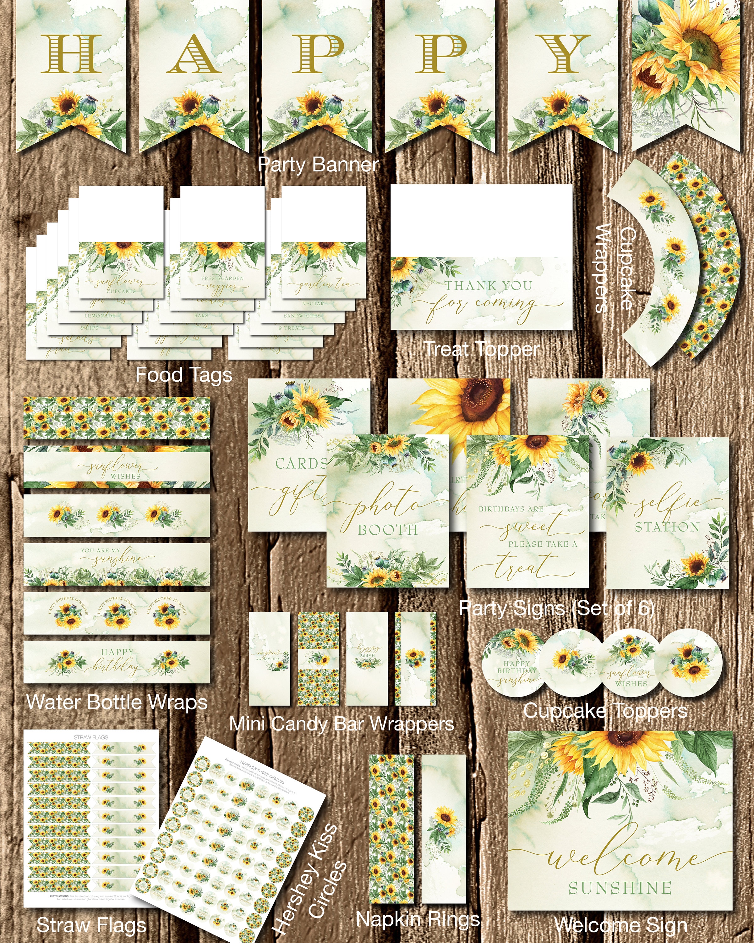 Sunflower Birthday Party Pack Kit Sunflower Printables - Etsy