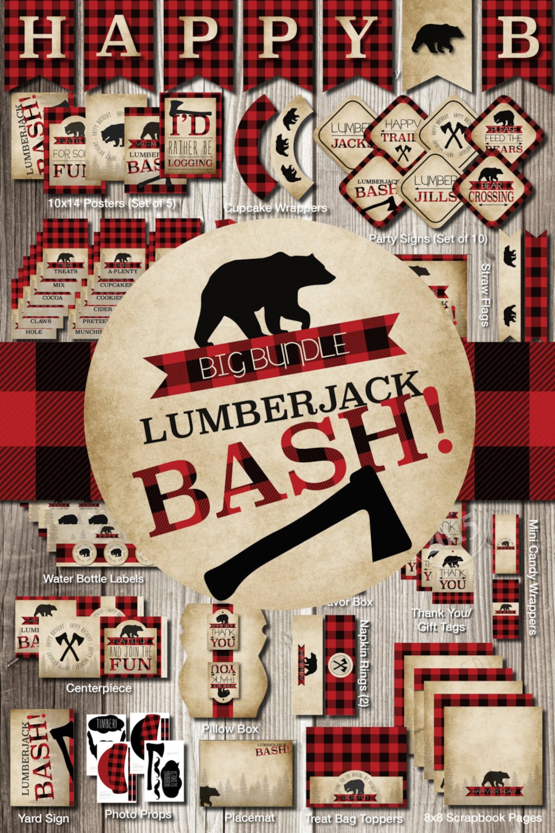 Lumberjack Party Supplies, Lumberjack Printable Party, Lumberjack Party ...