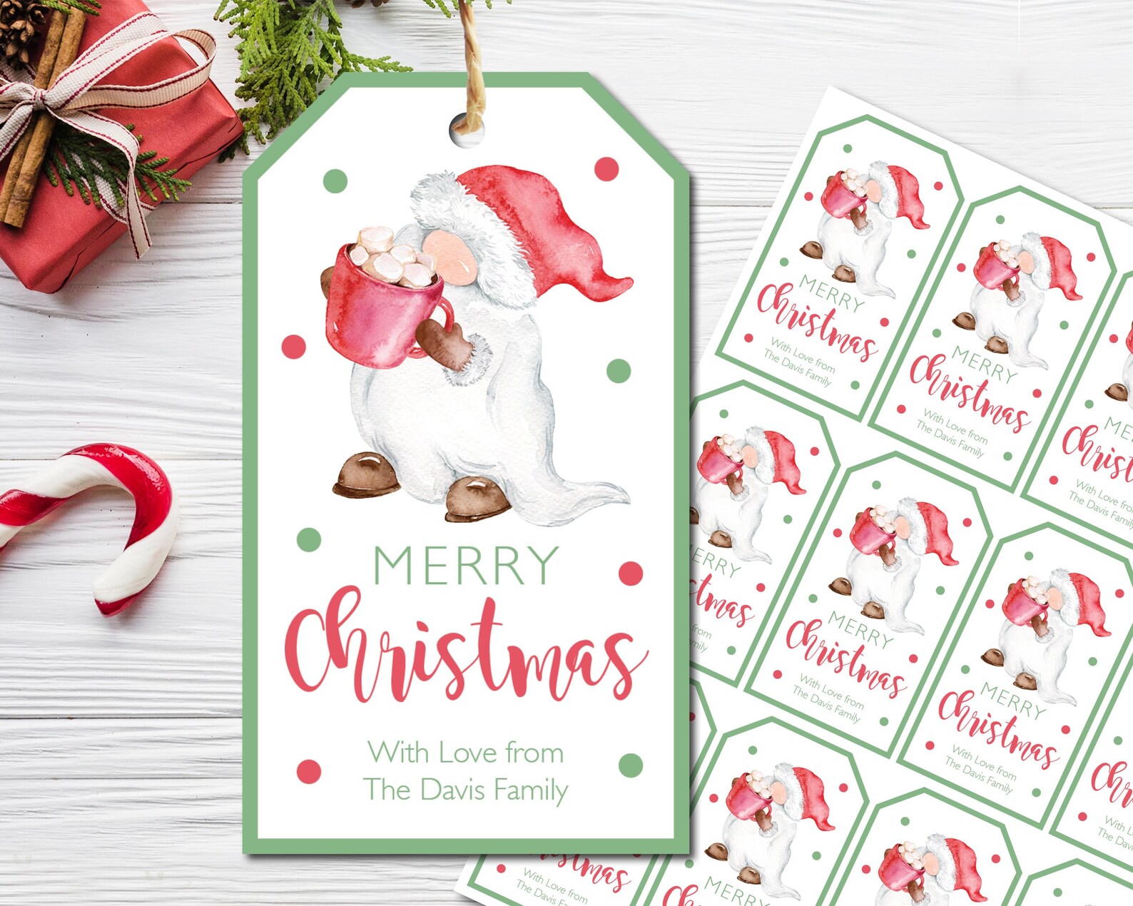 Christmas Gnomes Gift Tag | Printable Holiday Favor Label | DIGITAL ...