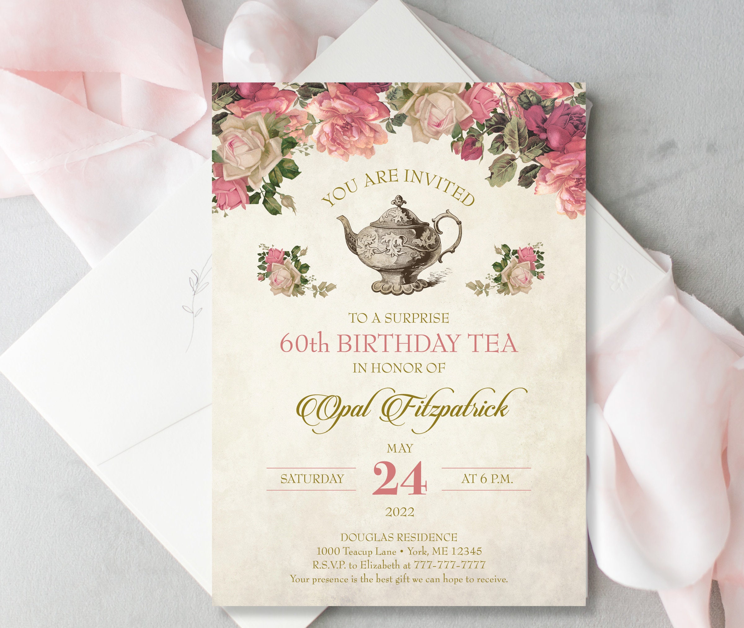 Tea Birthday Invitation Vintage Tea Party Invitation Floral | Etsy