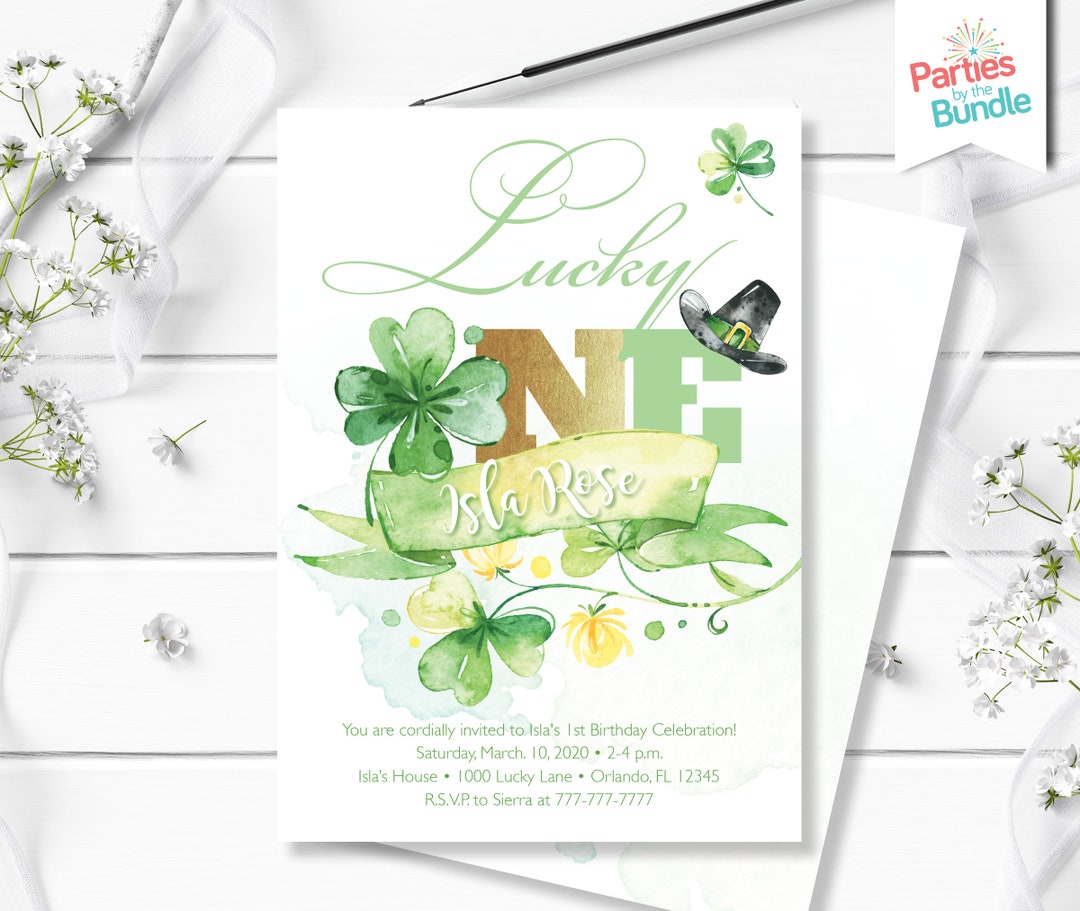 Lucky One First Birthday Invite, St Patrick's Day Birthday Invitation ...