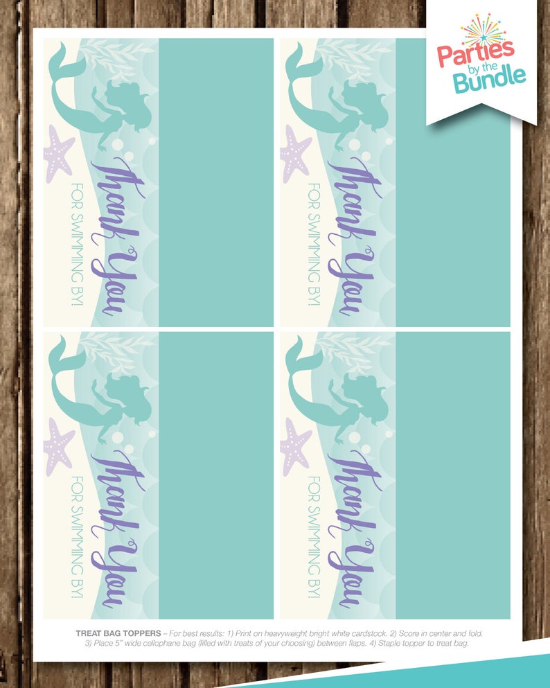 Mermaid Birthday Party Treat Bag Toppers Aqua and Lavender - Etsy