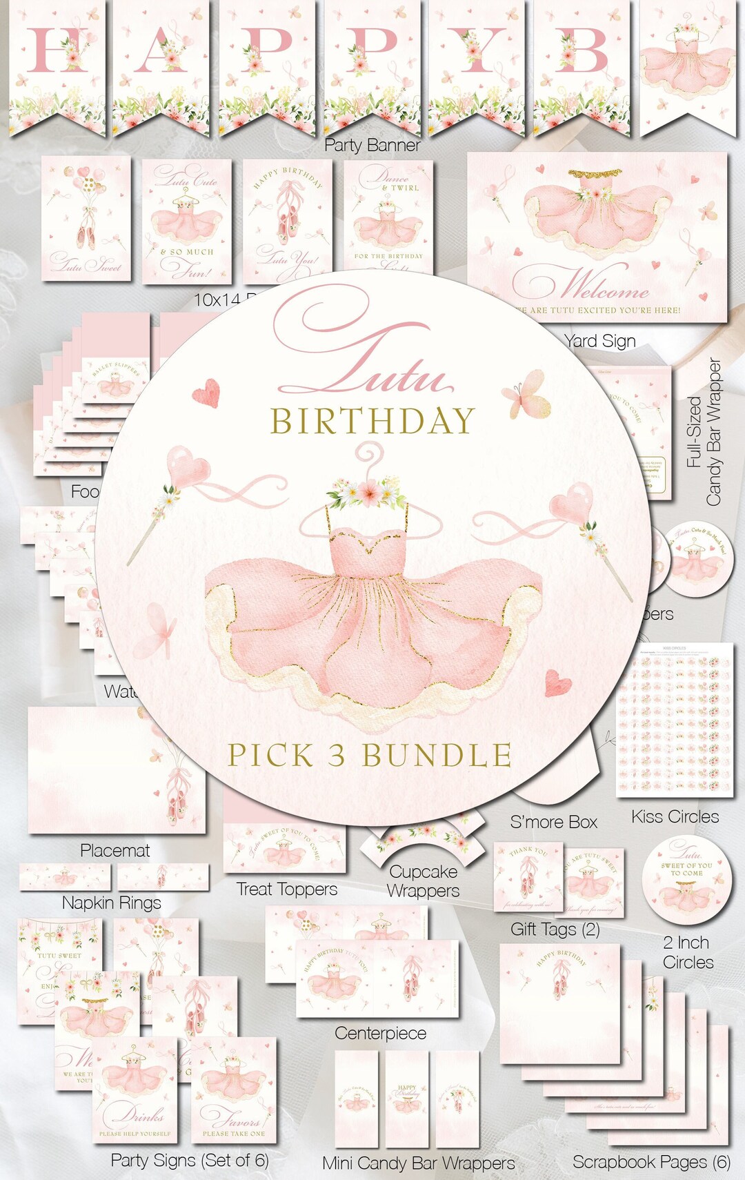 Ballerina Birthday Party Bundle Pink Tutu Party Pack Kit Tutu Cute ...
