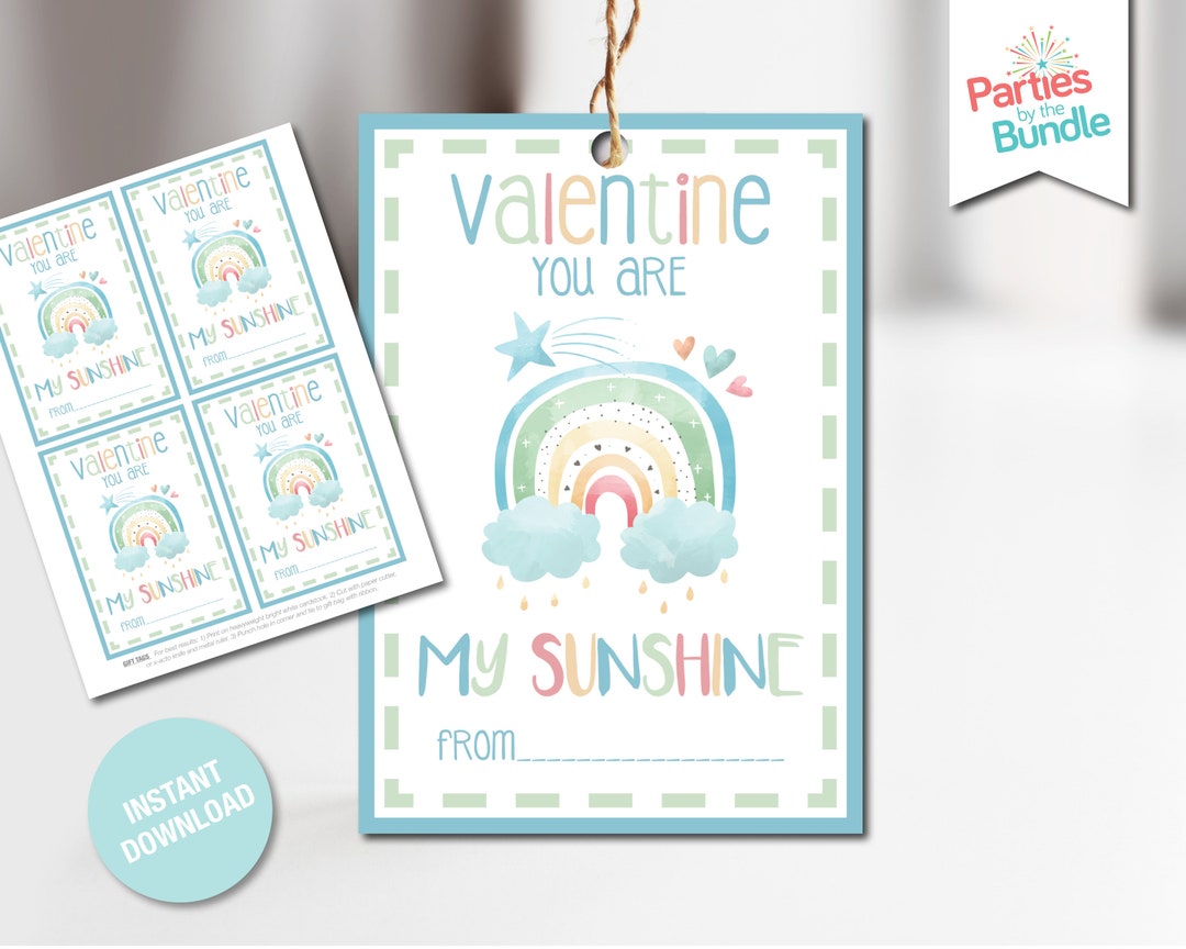 Printable Valentine's Day Gift Tag, Rainbow Favor Tag, Printable ...