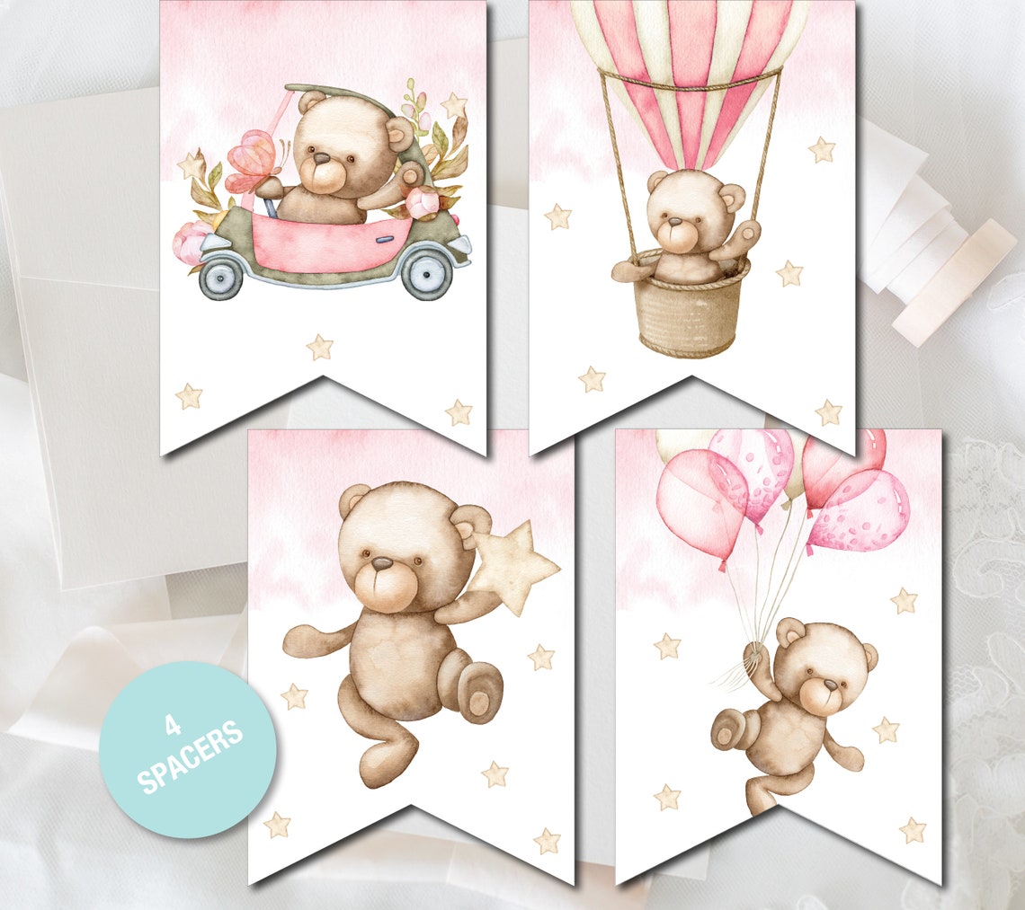 Teddy Bear Baby Shower Banner, Banner Bunting, Party Decorations, Pink ...
