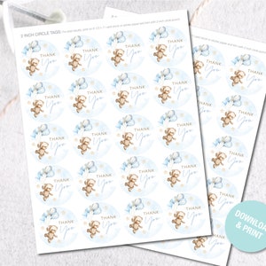 Teddy Bear Circle Gift Tags, Printable Tags, 2 Inch Circle Favor Tags ...
