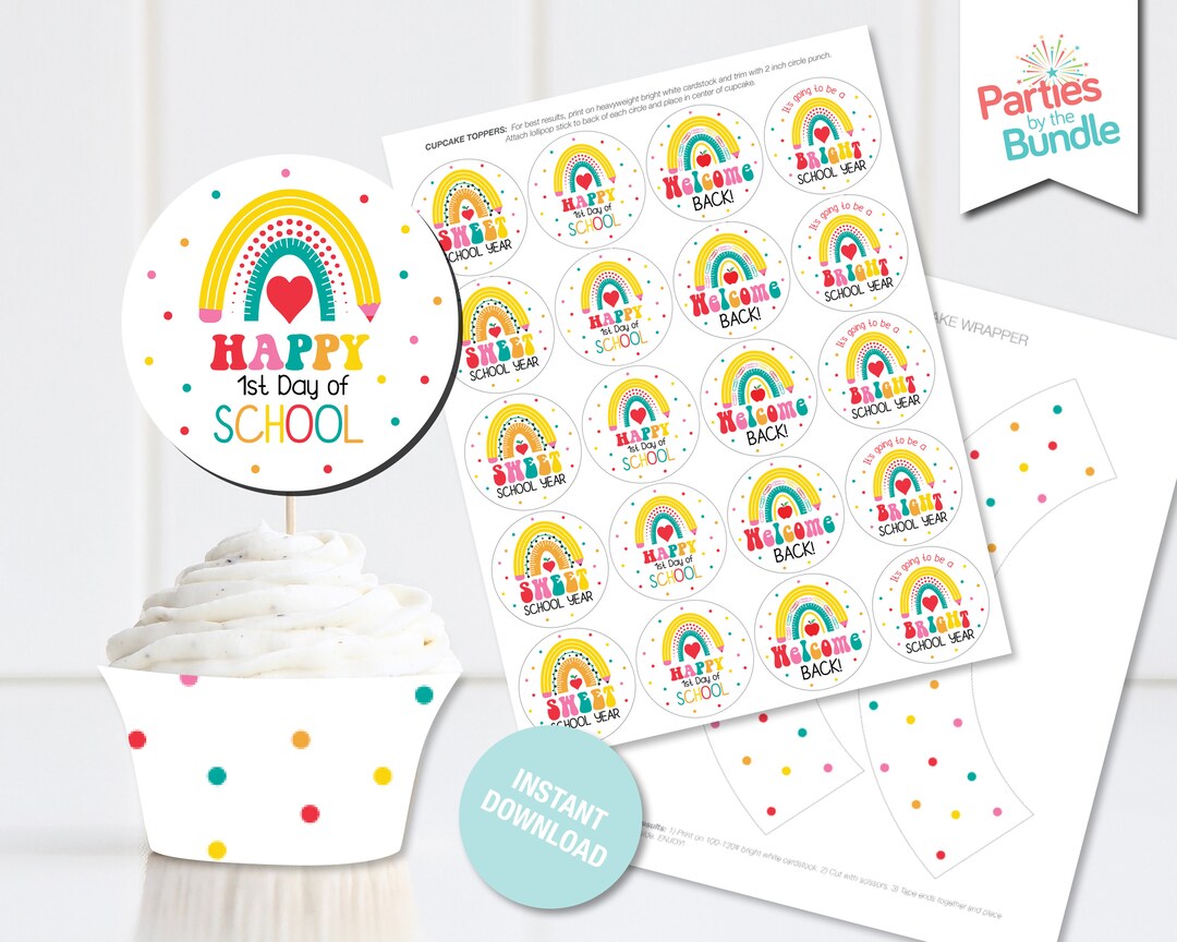 Back to School Cupcake Toppers | First Day of School Cupcake Wrappers ...