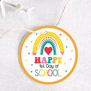 Back to School Circle Gift Tag | First Day of School Round Sticker ...