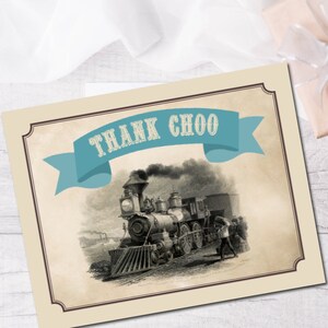 Vintage Train Thank You Note, All Aboard Thank You Card, Thank Choo ...