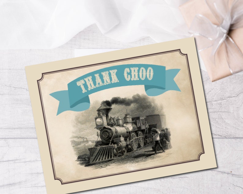 Vintage Train Thank You Note, All Aboard Thank You Card, Thank Choo ...