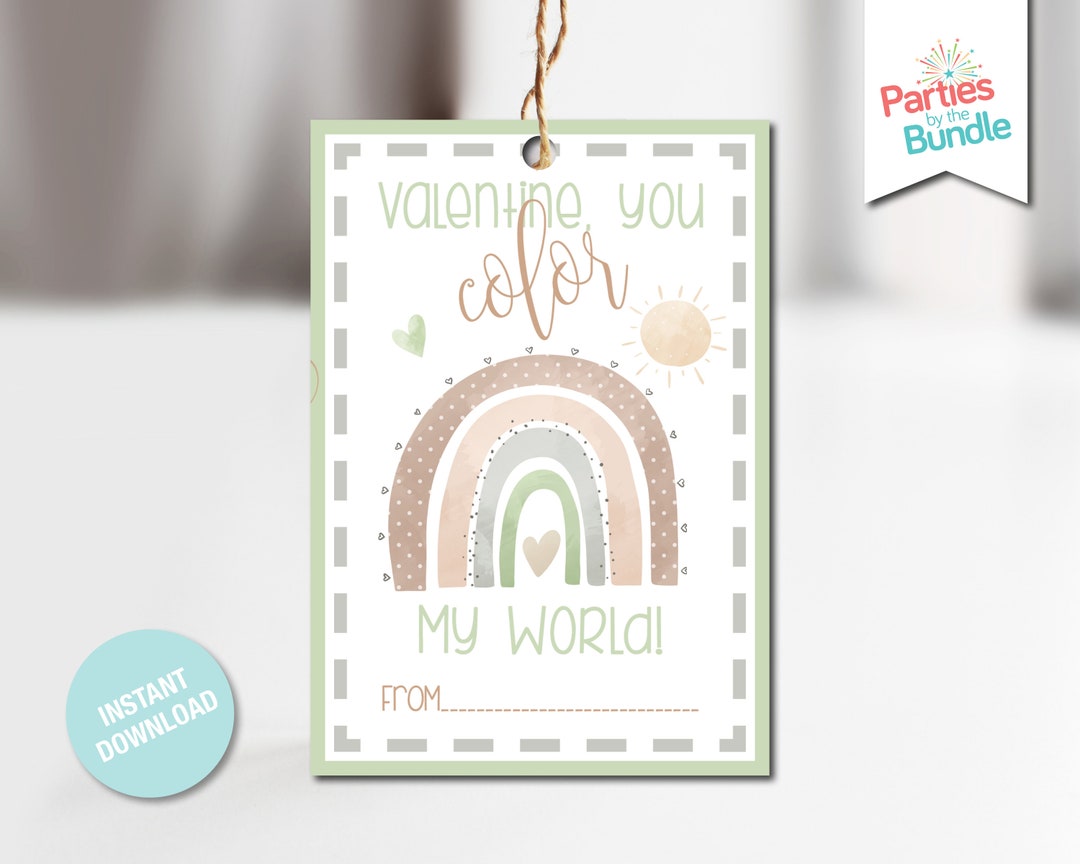 Printable Rainbow Valentine's Day Gift Tag, Color My World Valentine ...