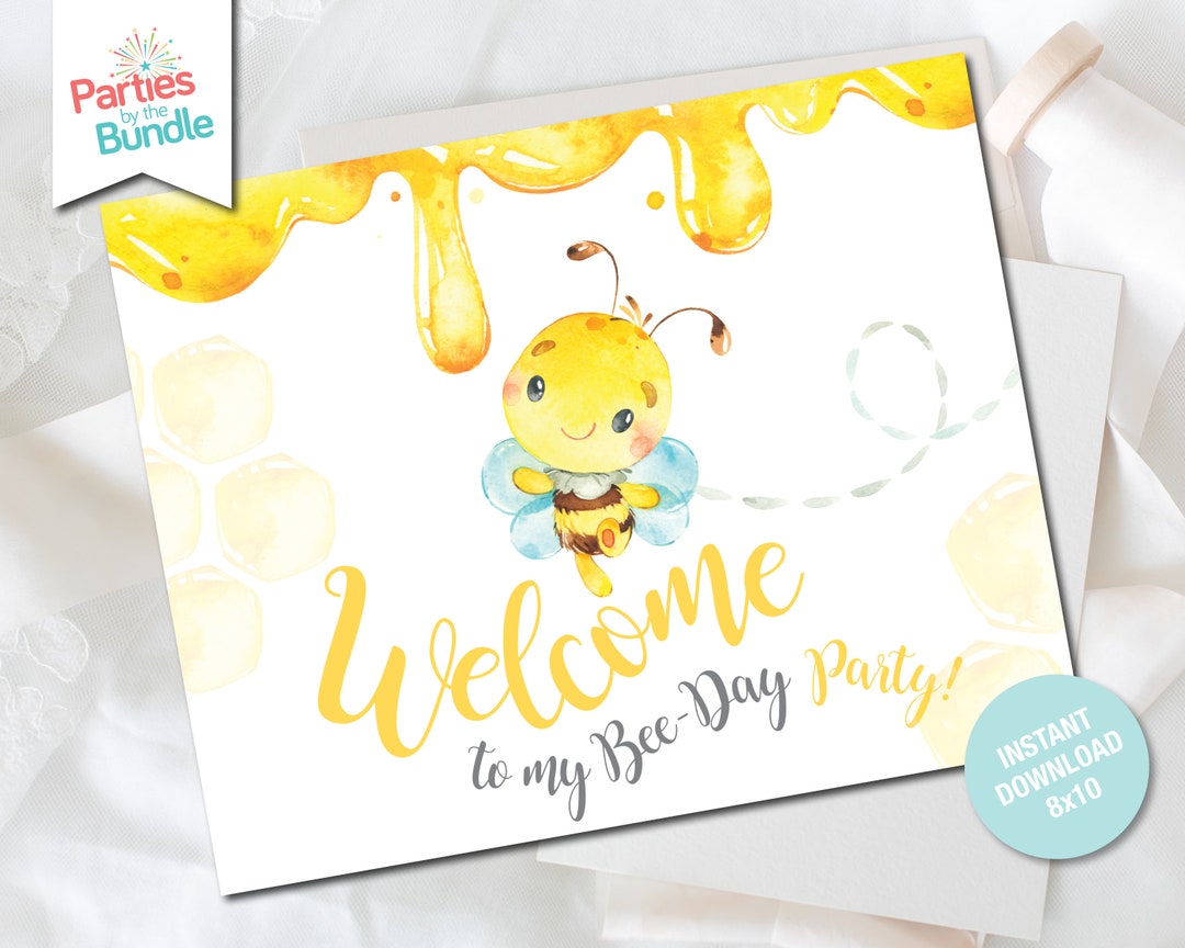 Bee Birthday Welcome Sign: Watercolor Party Decor (instant Download) B2 ...