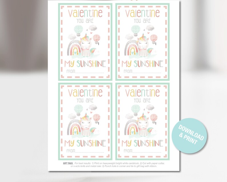 Printable Valentine's Day Gift Tag Rainbow Unicorn - Etsy