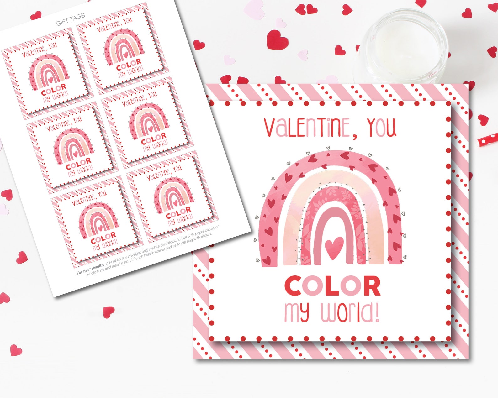 Printable Valentine's Day Gift Tag, Valentine's Favor Tag, Pink Rainbow ...