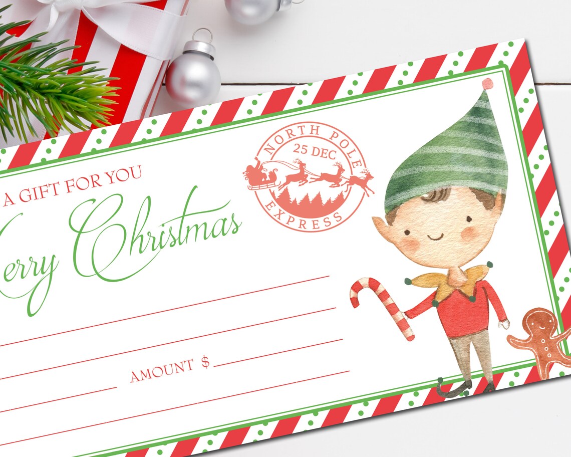 Printable Christmas Gift Certificate Elf Gift Voucher Gift - Etsy
