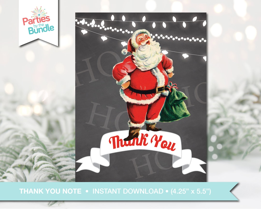 Retro Santa Thank You Note, Christmas Thank You Cards, Holiday Thank ...