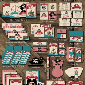 Pirate Birthday Printable Party Ahoy Mateys Birthday Decorations Pirate ...