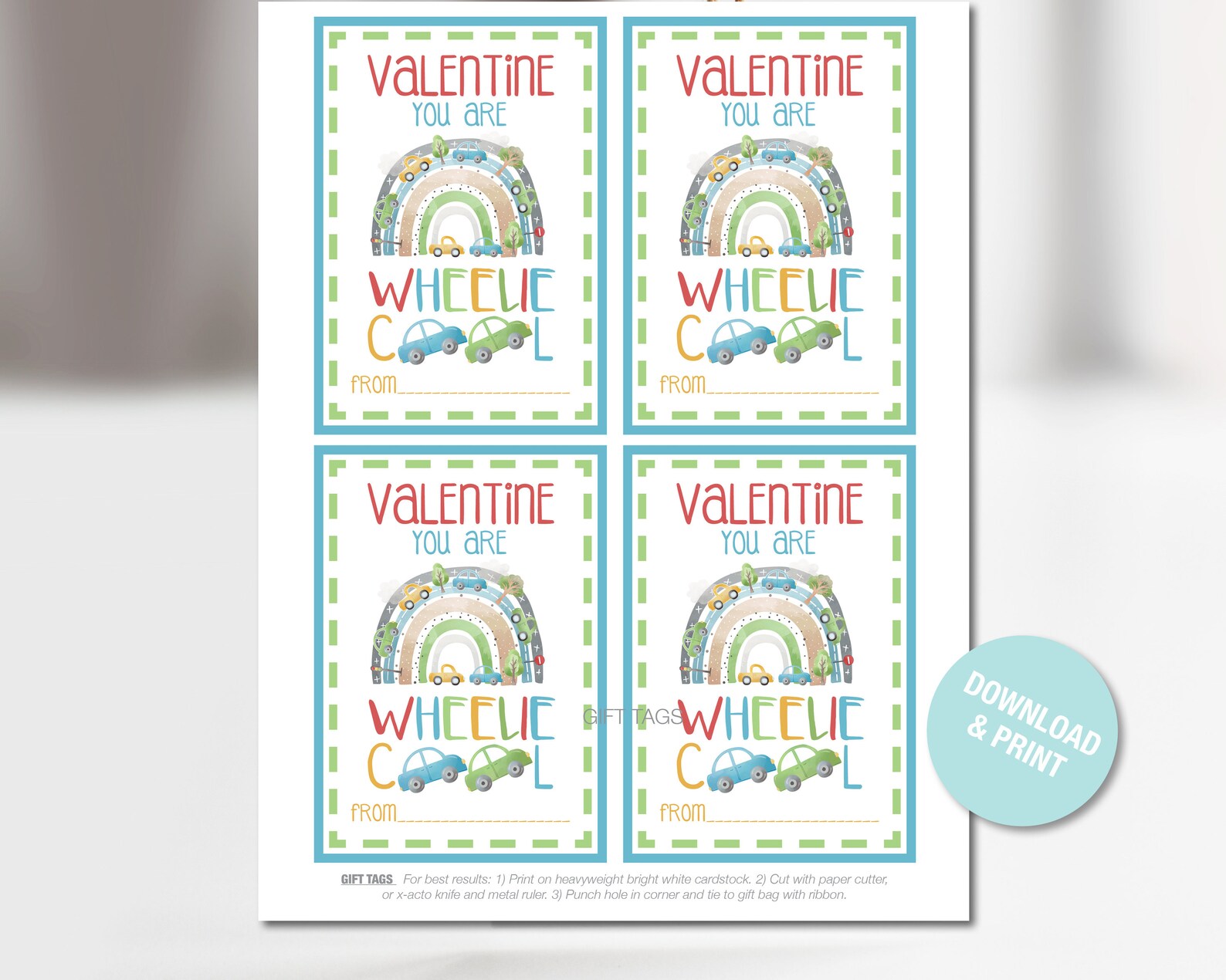 Printable Valentine's Day Gift Tag, Car Valentine Favor Tag, Printable ...
