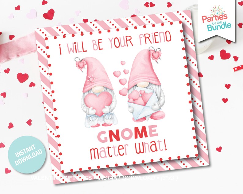 Printable Valentine's Day Gift Tag, Valentine's Favor Tag, Gnome ...