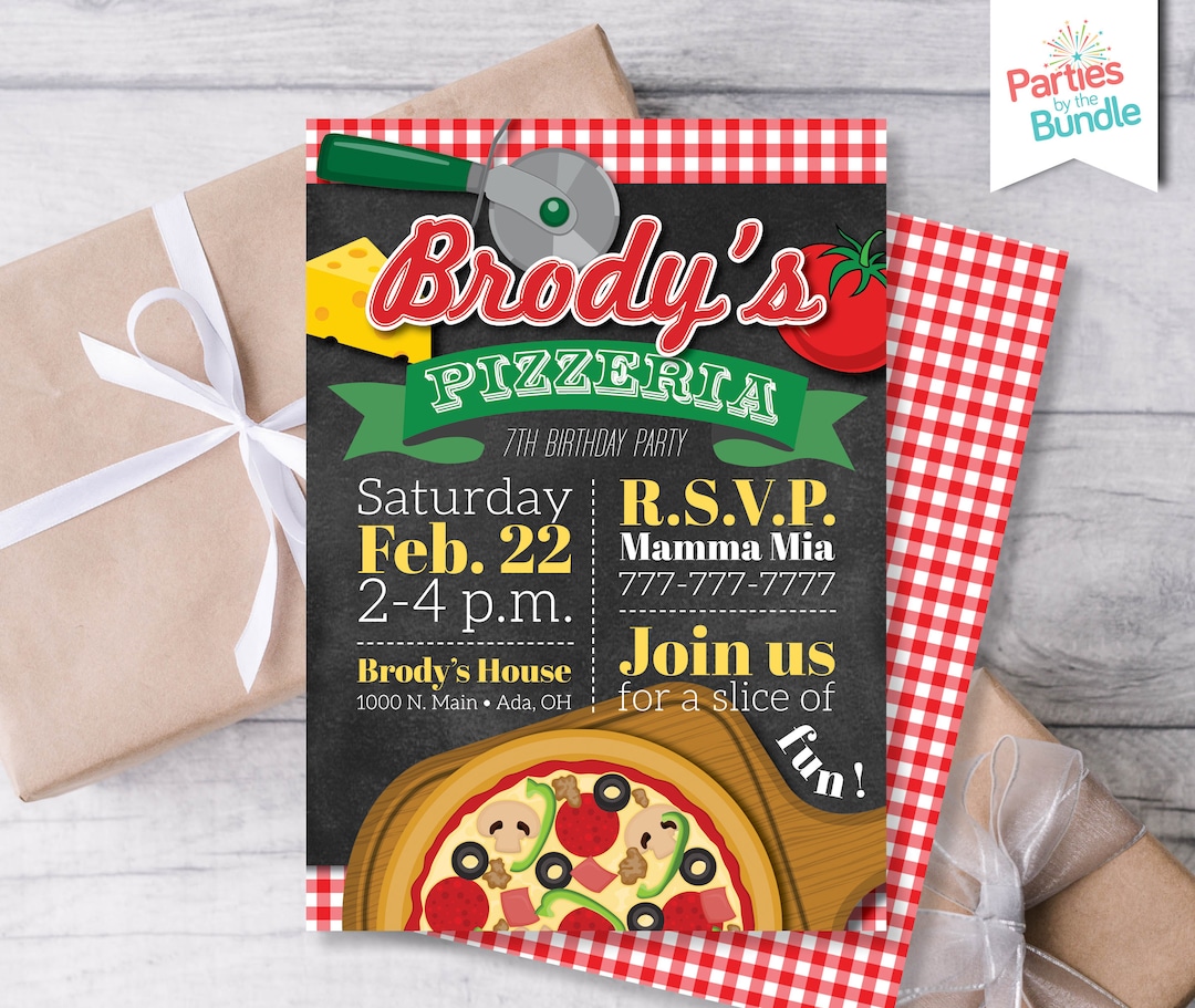 Pizza Birthday Party Invitation, Slice of Fun Pizza Party, Kids Chef ...