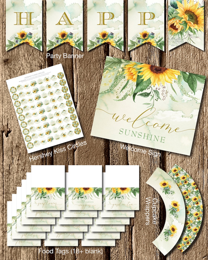 Sunflower Birthday Party Pack Kit Sunflower Printables | Etsy