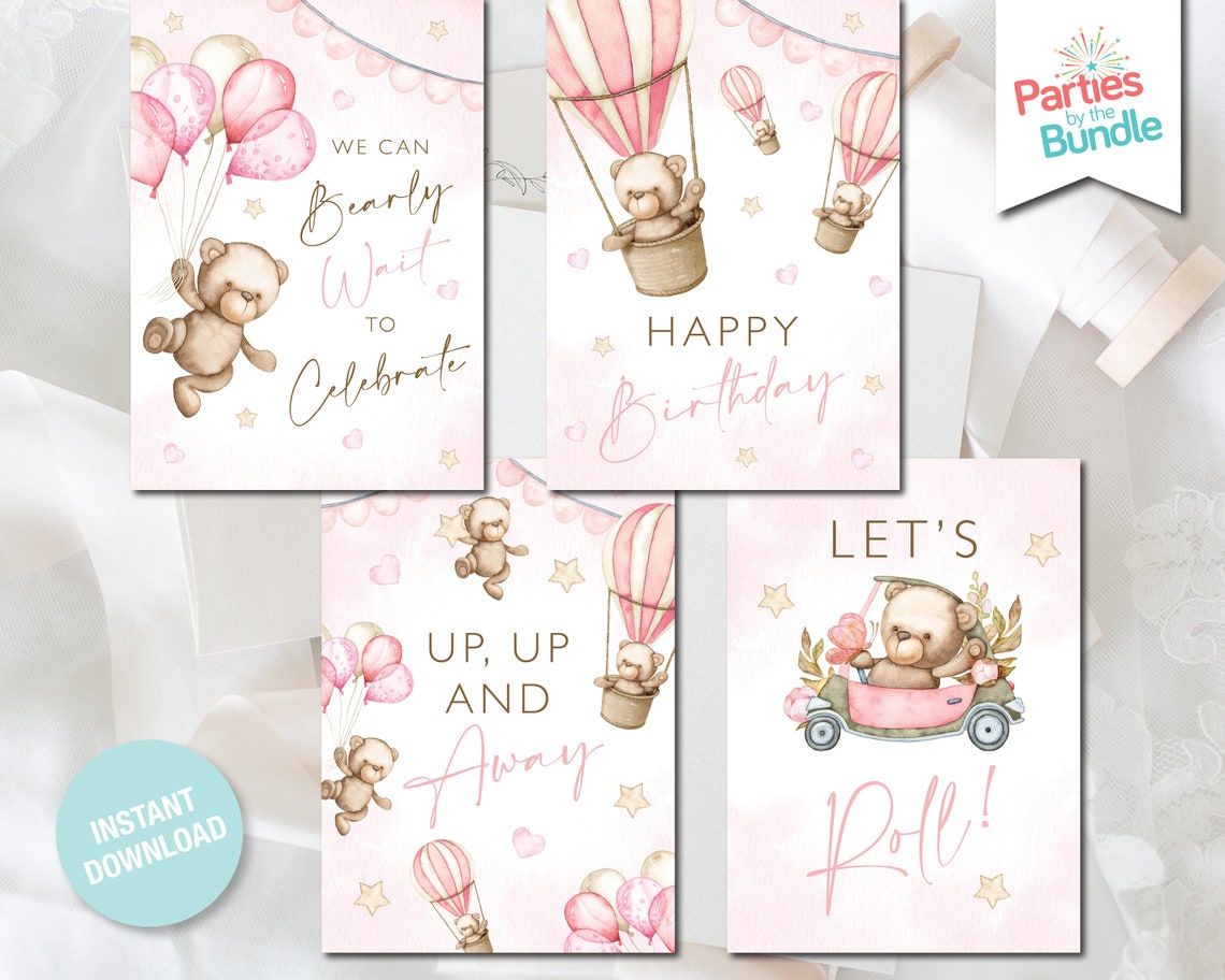 Teddy Bear Poster Set, Pink Teddy Bear Party Decorations, Birthday ...