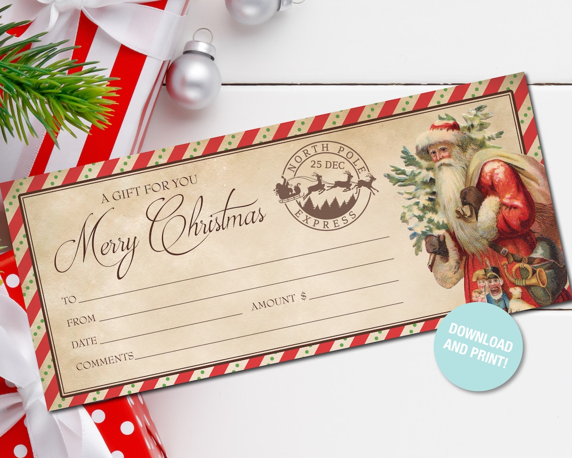 Printable Christmas Gift Certificate, Santa Gift Voucher, Gift Card ...