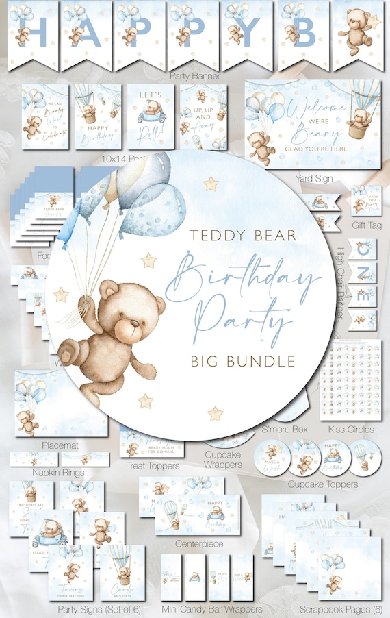 Teddy Bear Printable Birthday Party Bundle Party Pack Kit | Etsy