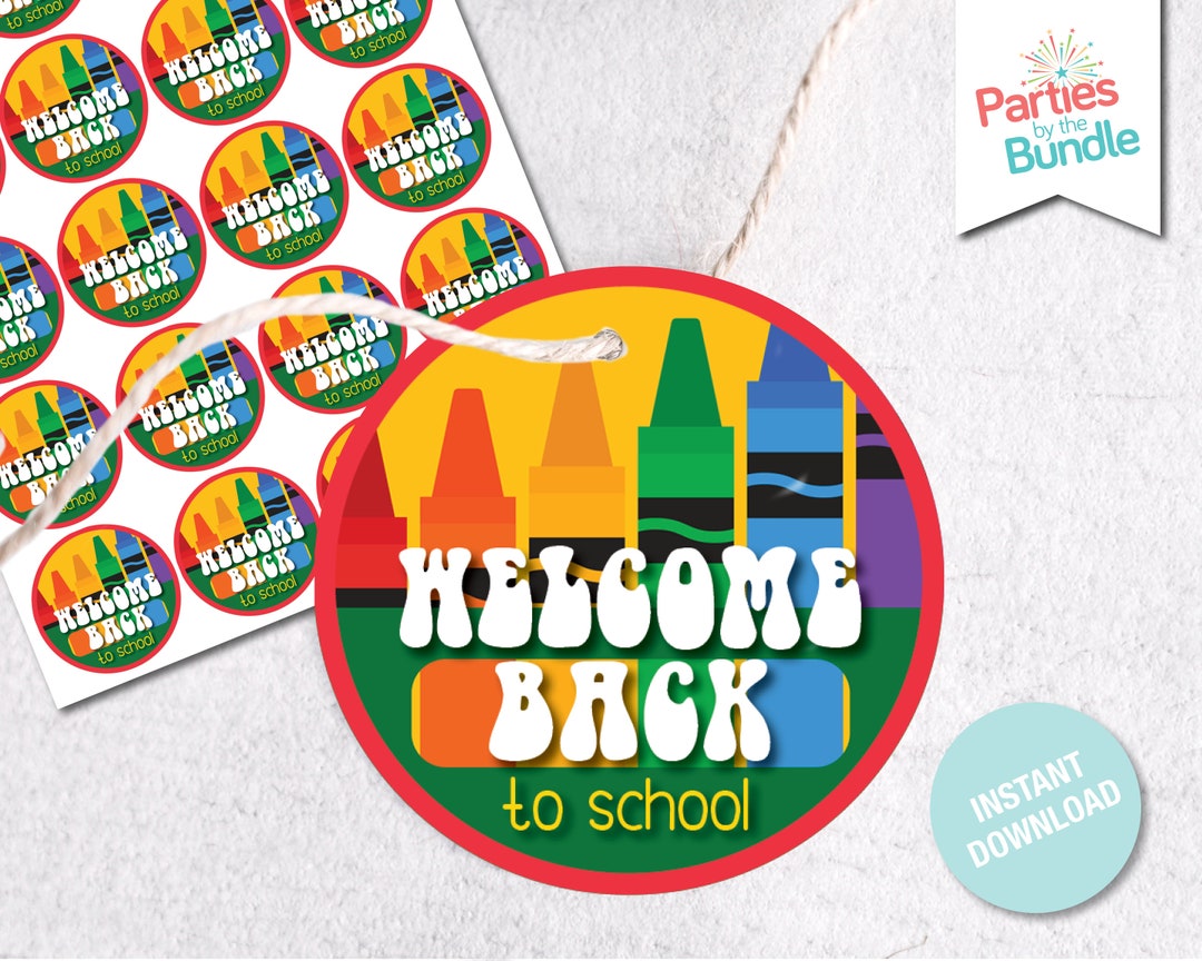 Back to School Circle Gift Tag | First Day of School Round Sticker ...