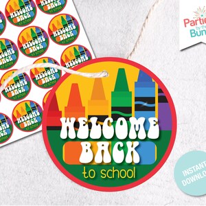 Back to School Circle Gift Tag | First Day of School Round Sticker ...