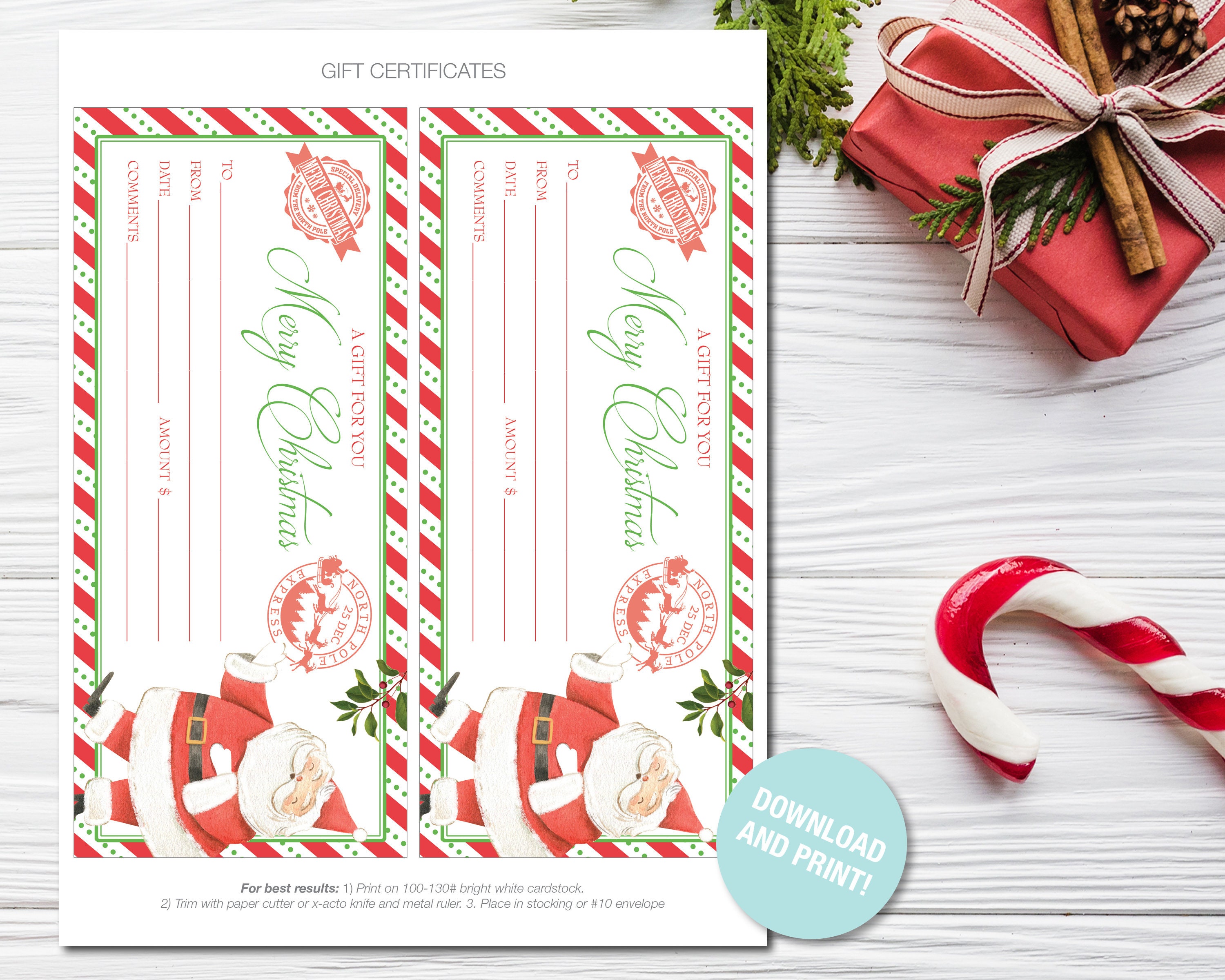 Printable Christmas Gift Certificate, Santa Gift Voucher, Gift Card ...