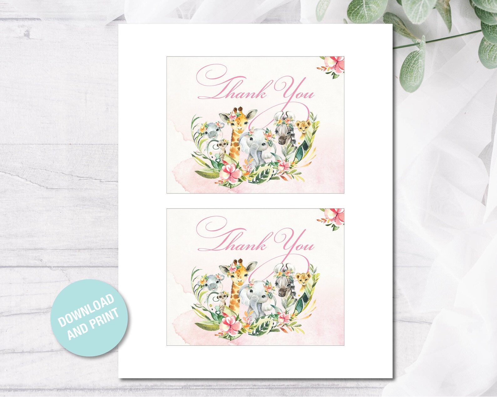 Safari Animals Thank You Note, Thank You Card, Safari Printables ...