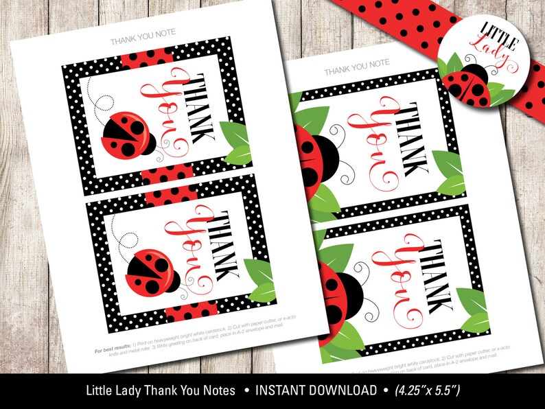 Ladybug Thank You Notes Ladybug Printables Little Lady | Etsy