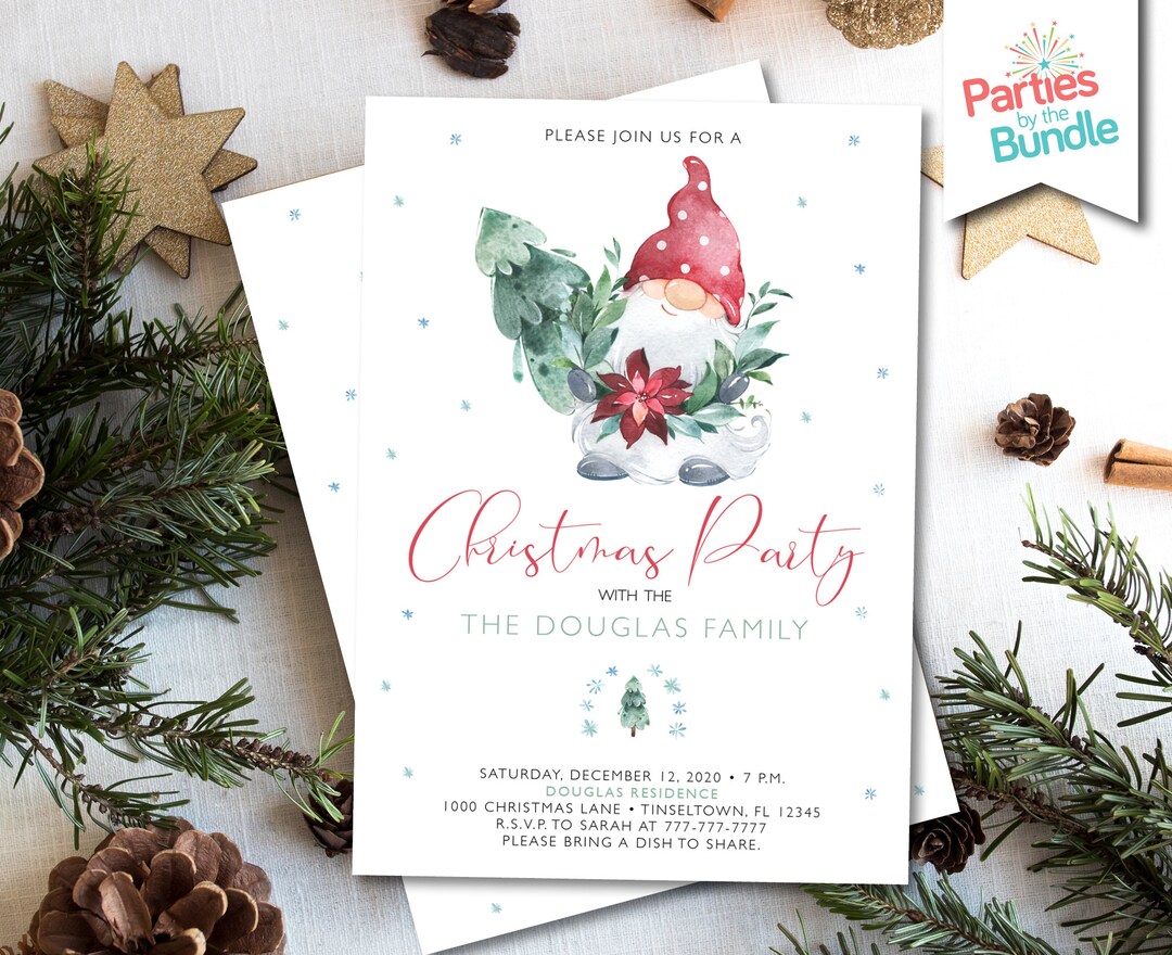 Christmas Gnomes Invitation, Christmas Party Invitation, Gnome Invite ...