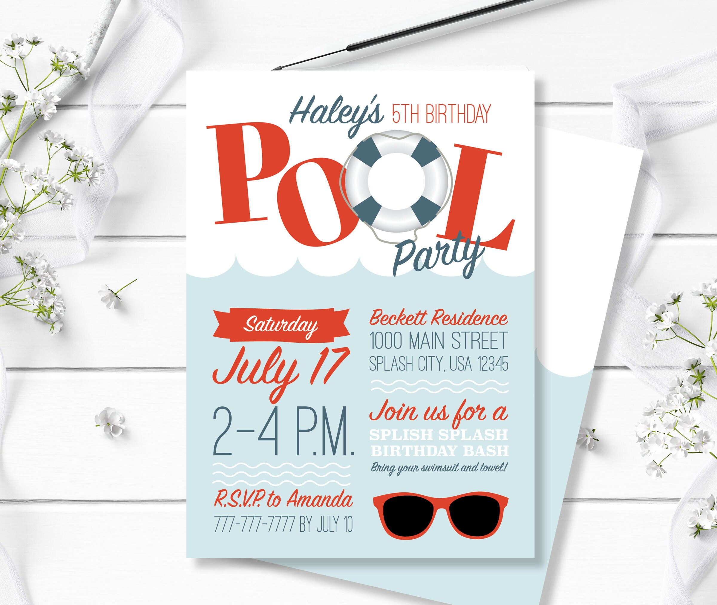 Invitación De Cumpleaños De Pool Party Invitación A Fiesta De - Etsy México